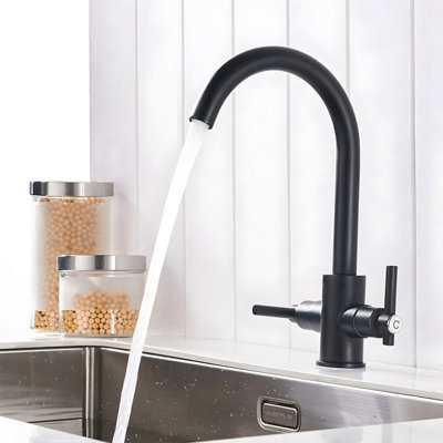 Heable Dual Lever Kitchen Sink Mixer Tap With Matte Black Finish And UK ...