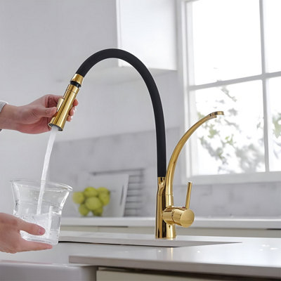 Heable Single Lever Kitchen Sink Mixer Tap With Pull Down Sprayer Gold ...
