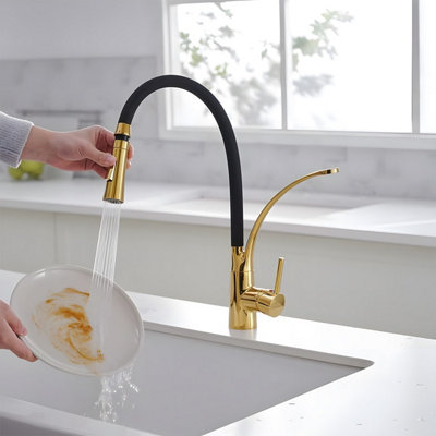 Heable Single Lever Kitchen Sink Mixer Tap With Pull Down Sprayer Gold ...
