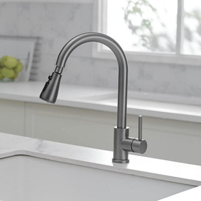 Heable Sleek Kitchen Sink Mixer Tap Grey Single Handle High Arc Pull ...