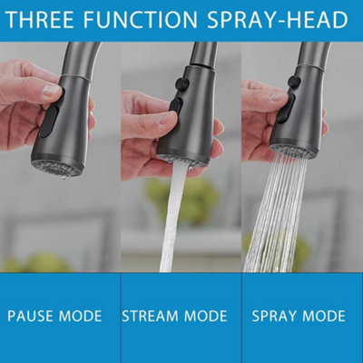 Heable Sleek Kitchen Sink Mixer Tap Grey Single Handle High Arc Pull ...