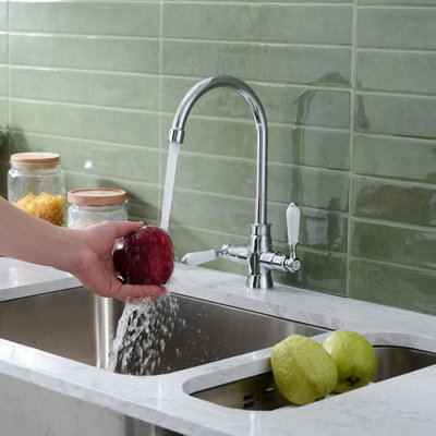 Heable White Ceramic Dual Lever Victorian Style Kitchen Sink Mixer Tap ...