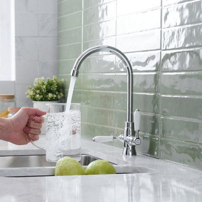 Heable White Ceramic Dual Lever Victorian Style Kitchen Sink Mixer Tap ...