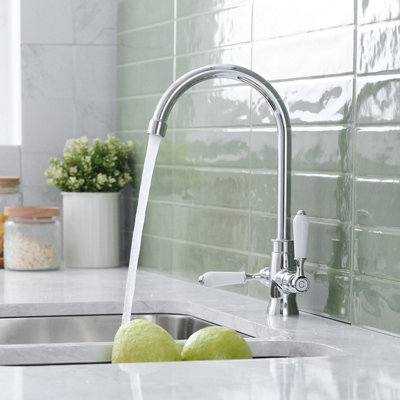 Heable White Ceramic Dual Lever Victorian Style Kitchen Sink Mixer Tap ...