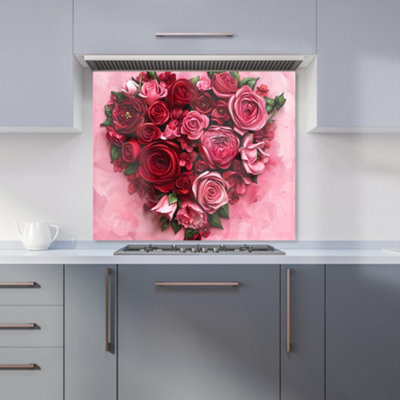 Heart of Roses Premium Glass Kitchen Splashback W900mm x H750mm