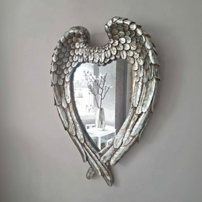 Heart-Shaped Silver Angel Wing Wall Mirror