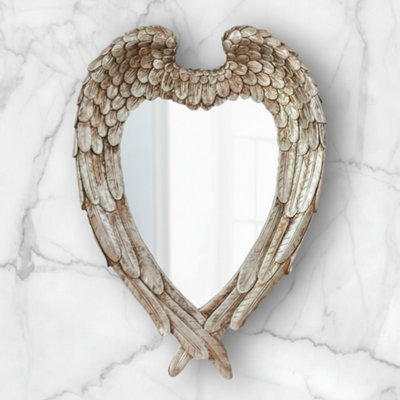 Heart-Shaped Silver Angel Wing Wall Mirror