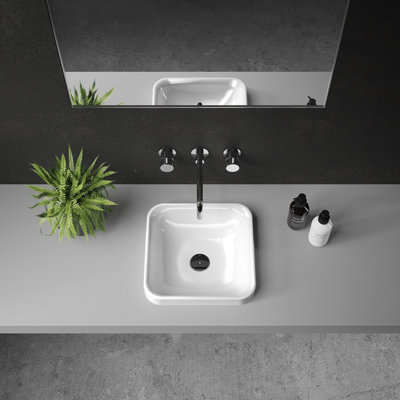 Heath Stone Square Inset Basin 370 - Matt White