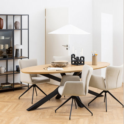 Heaven Dining Table in Oak & Black Metal Base (L) 220cm Seats up to 6
