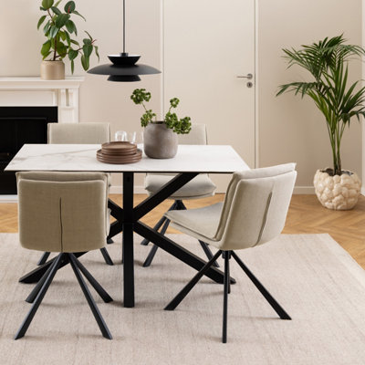 Heaven Dining Table with Ceramic White Top (L) 135cm Seats up to 4