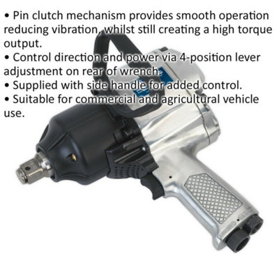 Heavy-Duty 1/2 Inch Air Impact Wrench with Pin Clutch and Side Handle