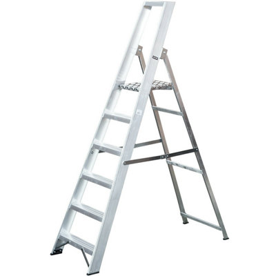 Heavy Duty 1.3m Aluminium Platform Step Ladder - 6 Tread with 2.9m Work ...