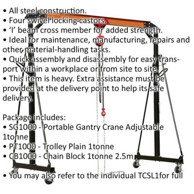 Heavy-Duty 1 Tonne Portable Gantry Crane Kit with Trolley and 2.5m ...