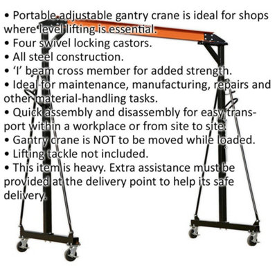 Heavy-Duty 1 Tonne Portable Gantry Crane with Locking Castors and ...