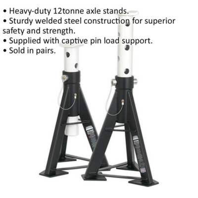 Heavy Duty 12 Tonne Axle Stands - Adjustable Steel Frame from 487mm to ...
