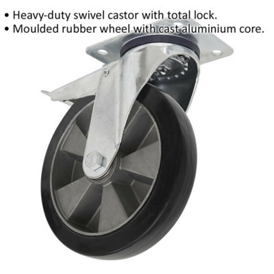 Heavy Duty 125mm Swivel Plate Rubber Castor Wheel with Total Lock Brake