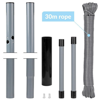 Heavy-Duty 2.4m Galvanized Steel Clothesline Pole with 30m PVC-Coated ...