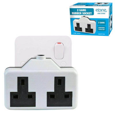 Heavy Duty 2 Gang Double Rubber Extension Socket 13Amp Mains