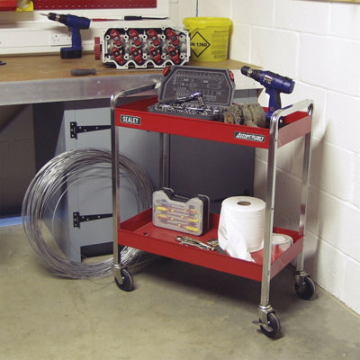 Heavy Duty 2 Level Workshop Trolley with 75kg Capacity and Four Locking ...