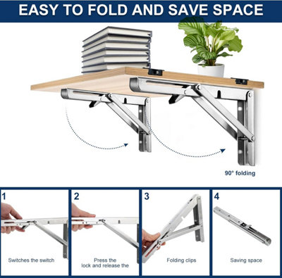 Heavy Duty 24 Inch Folding Shelf Brackets 2 Pack Stainless Steel ...