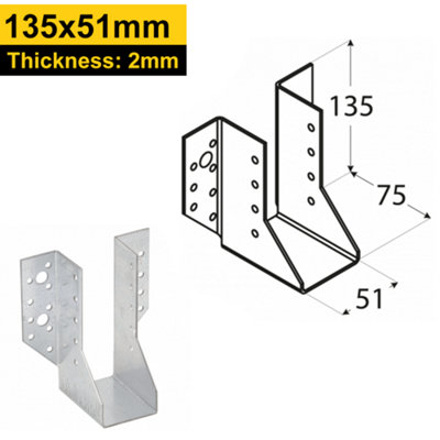 Heavy Duty 2mm Thick Galvanised Face Fix Joist Hanger 51x135mm