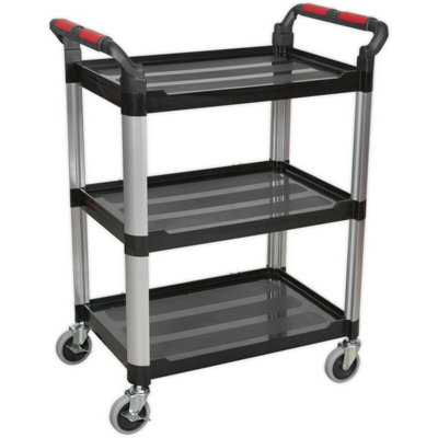 Heavy-Duty 3 Level Wheeled Workshop Trolley - 750mm x 460mm x 980mm ...