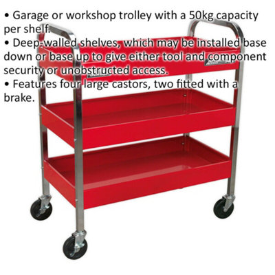 Heavy Duty 3 Level Workshop Trolley with 50kg Capacity per Shelf and 4 ...