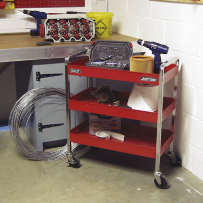 Heavy Duty 3 Level Workshop Trolley with 50kg Capacity per Shelf and 4 ...