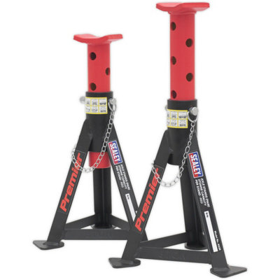 Heavy Duty 3 Tonne Adjustable Axle Stands - Red 290mm to 435mm Height Range