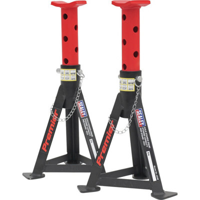 Heavy Duty 3 Tonne Adjustable Axle Stands - Red 290mm to 435mm Height Range