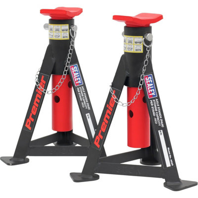 Heavy Duty 3 Tonne Adjustable Axle Stands - Red 290mm to 435mm Height Range