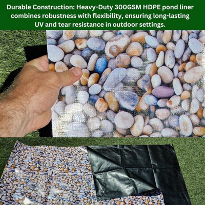 Heavy-Duty 300GSM Pond Liner 5m x 5m - Premium HDPE Liner with Pebble ...