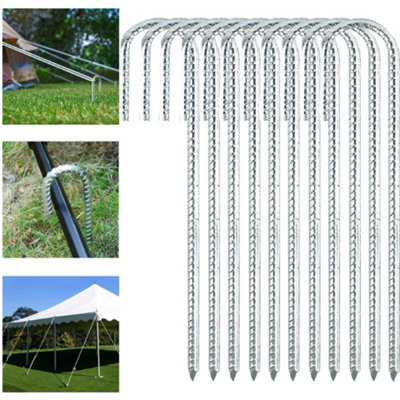 Heavy Duty 30cm Galvanised Steel J-Shaped Ground Stakes Pegs (Pack of 11)