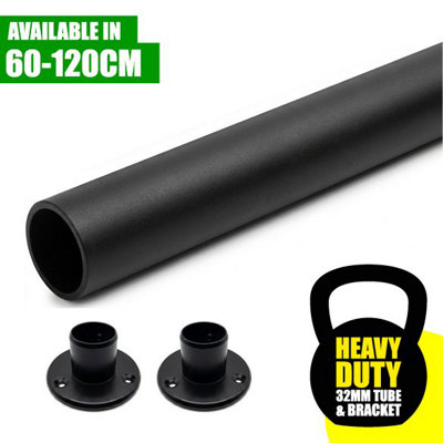 Heavy Duty, 32mm Black Industrial Wardrobe Rail, 50cm Wall Mounted ...