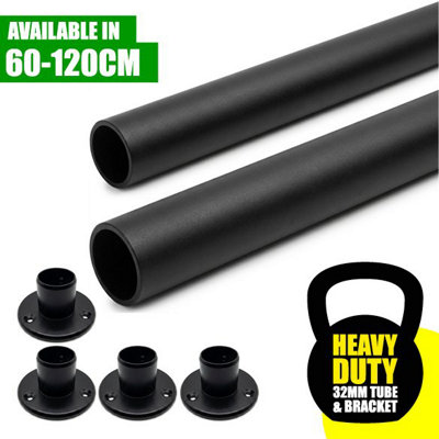 Heavy Duty, 32mm Black Industrial Wardrobe Rail, Set of 2x 110cm Wall ...
