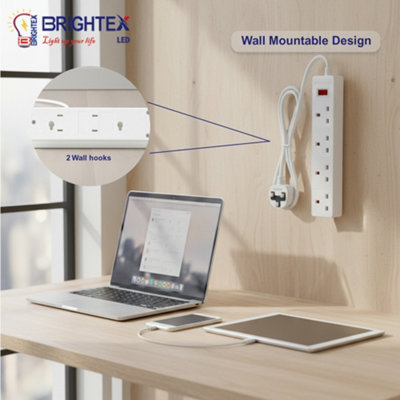Heavy Duty 4 Gang Extension Lead 2m UK Plug Power Strip with Child ...