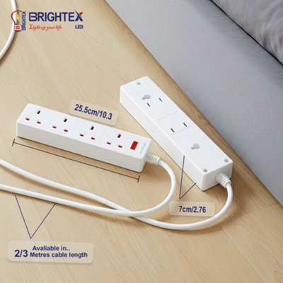 Heavy Duty 4 Gang Extension Lead 3m UK Plug Power Strip Wall Mountable ...