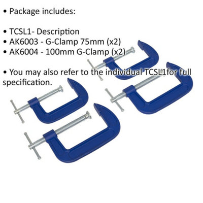 Heavy Duty 4 Piece G-Clamp Set with 75mm and 100mm Clamps for DIY and ...