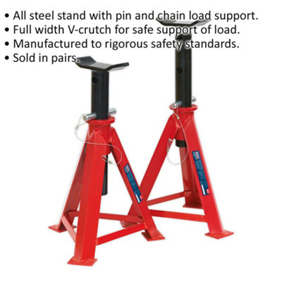 Heavy-Duty 7.5 Tonne Axle Stands with Pin and Chain Support - 730mm Max ...
