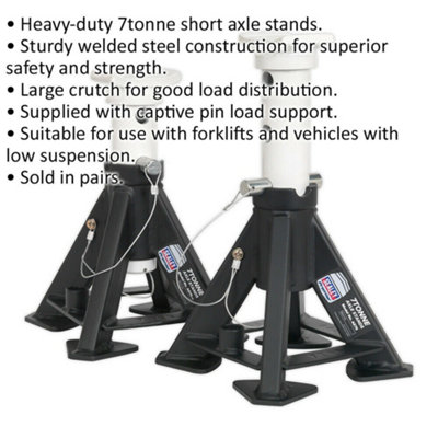 Heavy Duty 7 Tonne Axle Stands with Pin & Chain Support - Max Height 354mm