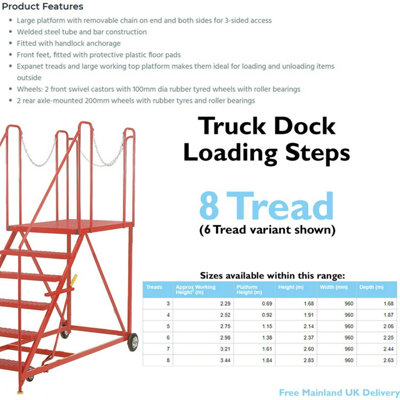 Heavy-Duty 8 Tread Truck Dock Loading Stairs with Non-Slip Platform