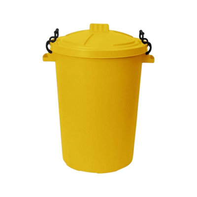 Heavy Duty 85L Yellow Plastic Dustbin with Locking Lid UK Made Outdoor ...