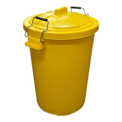Heavy Duty 85L Yellow Plastic Dustbin with Locking Lid UK Made Outdoor ...