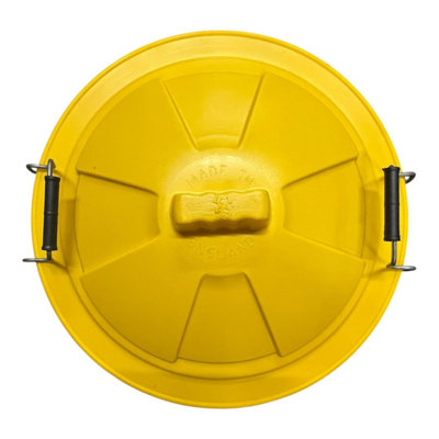 Heavy Duty 85L Yellow Plastic Dustbin with Locking Lid UK Made Outdoor ...
