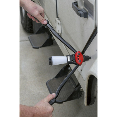Heavy Duty Adjustable Riveter with Collection Bowl for Multiple Rivet Types