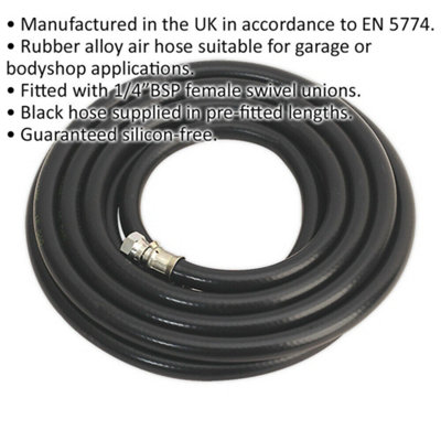 Heavy Duty Air Hose with 1/4 Inch BSP Unions - 5 Metre Length - 10mm Bore