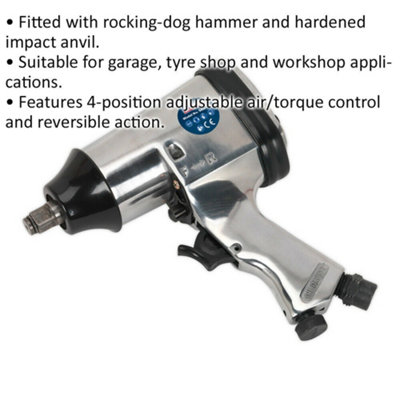 Heavy-Duty Air Impact Wrench with Rocking-Dog Hammer - 1/2 Inch Drive Power Tool
