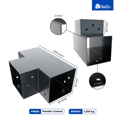 Heavy Duty Anthracite Grey Post Connector T Shape - Pergola 3 Beam Post ...