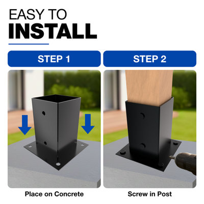Heavy Duty Black Bolt Down Fence Post Support - Square Foot Base ...