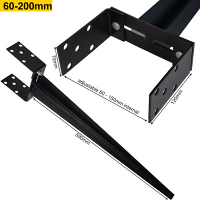 Heavy Duty Black Galvanised Adjustable Pergola Post Spike Support 60 ...